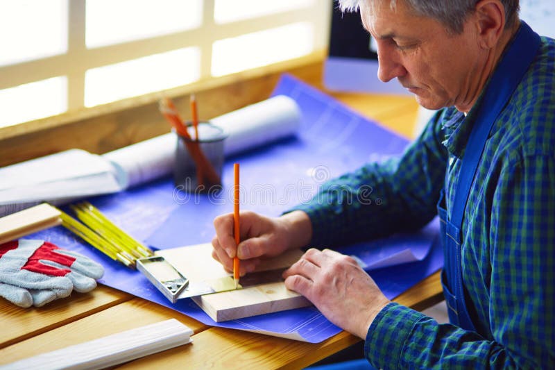 Architect Working on Drawing Table in Office Stock Image - Image of ...