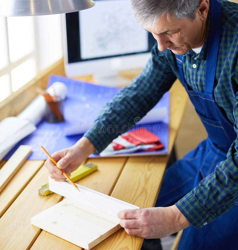 Architect Working on Drawing Table in Office Stock Photo - Image of ...
