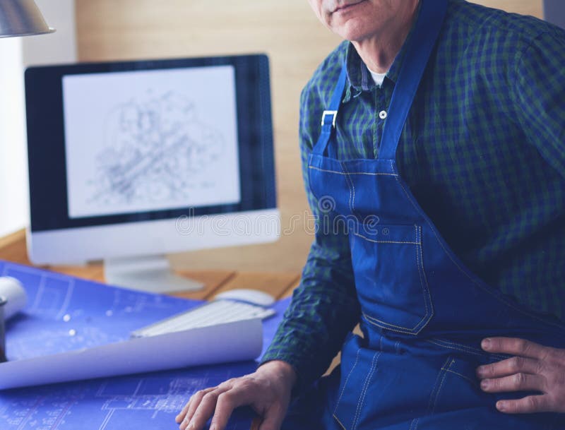 Architect Working on Drawing Table in Office Stock Photo - Image of ...