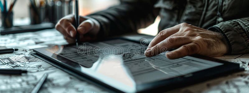 Architect Working in Graphic Tablet Close-up Stock Image - Image of ...