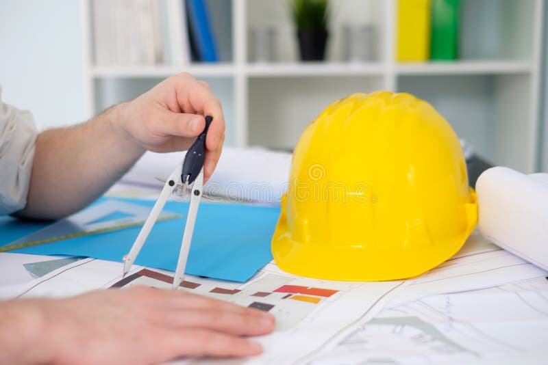 Architect Working on His Projects Papers Stock Image - Image of ...