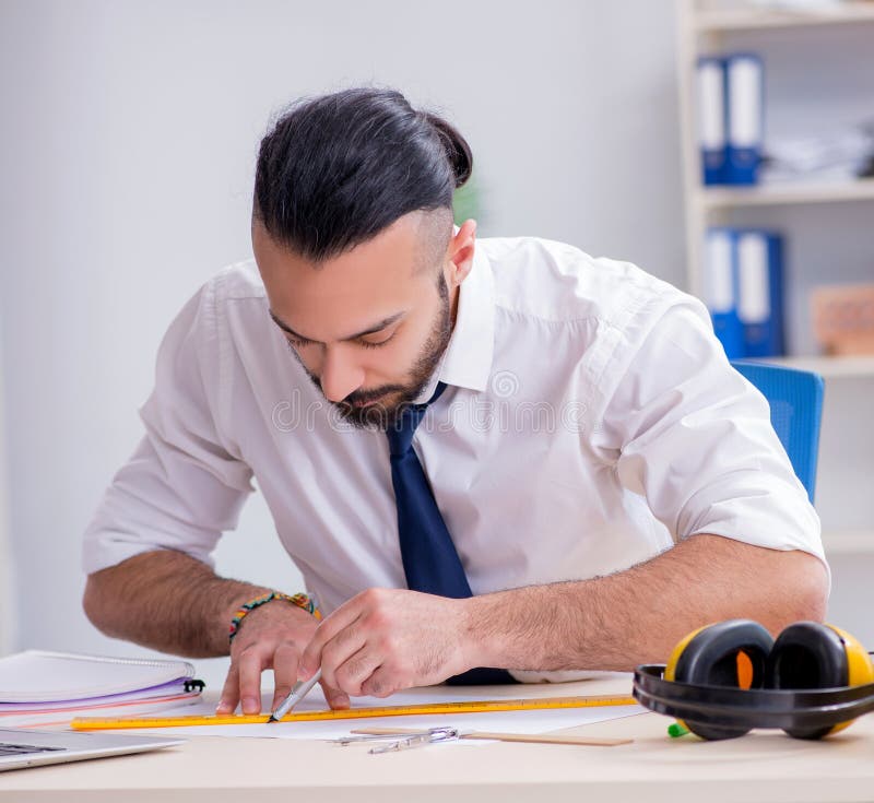 Architect Working in His Studio on New Project Stock Image - Image of ...