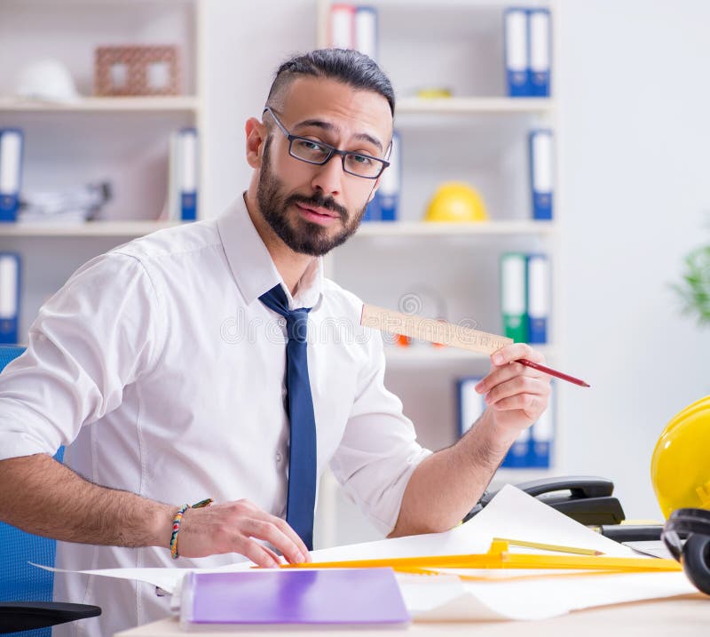 Architect Working in His Studio on New Project Stock Image - Image of ...