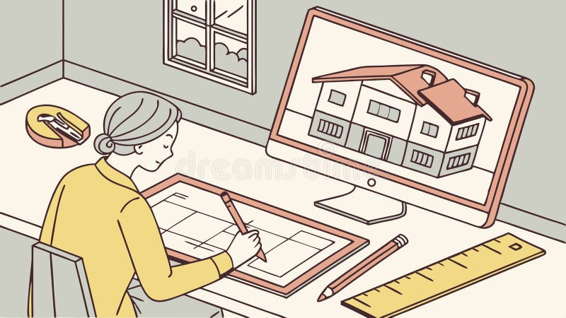 Architect Working on House Plans with a Ruler, Drafting Design, Vector Design Generative AI ...