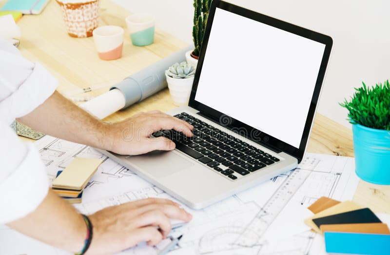 Architect Working with Laptop Stock Photo - Image of construction ...