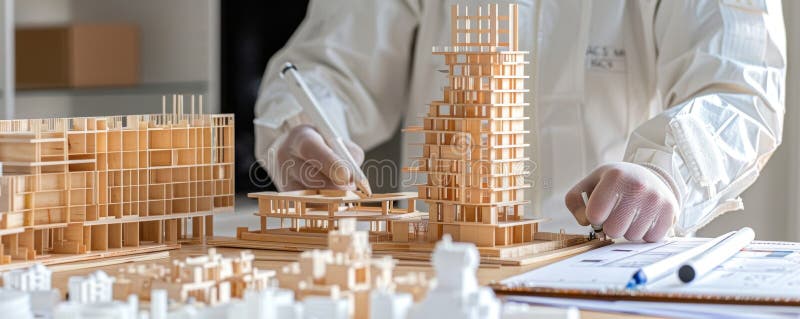 Architect Working on Modern Building Models in Design Studio with ...
