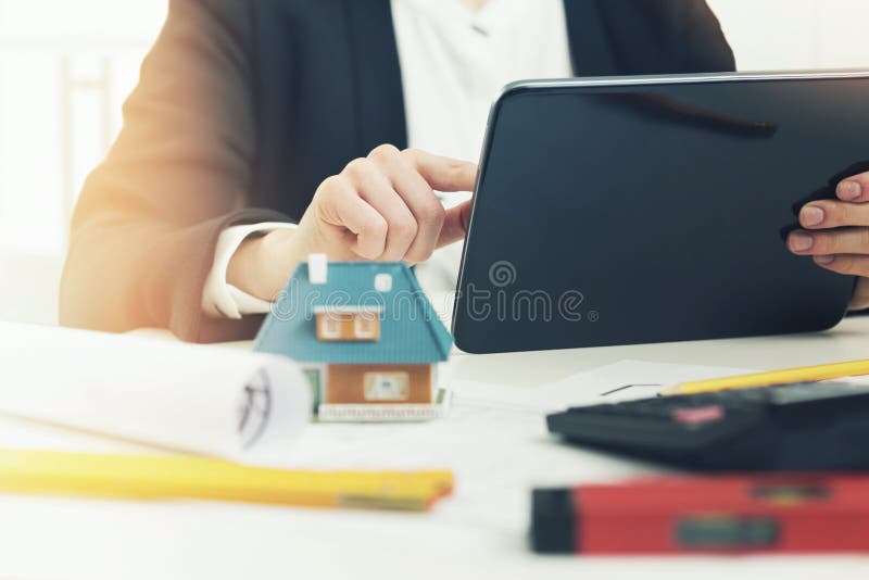 Architect Working on New House Project in Office Stock Image - Image of ...