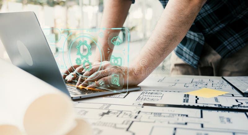 Architect Working New Project and Using Laptop with in Office Stock ...