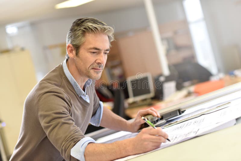 Architect Working at Office Stock Image - Image of table, business ...