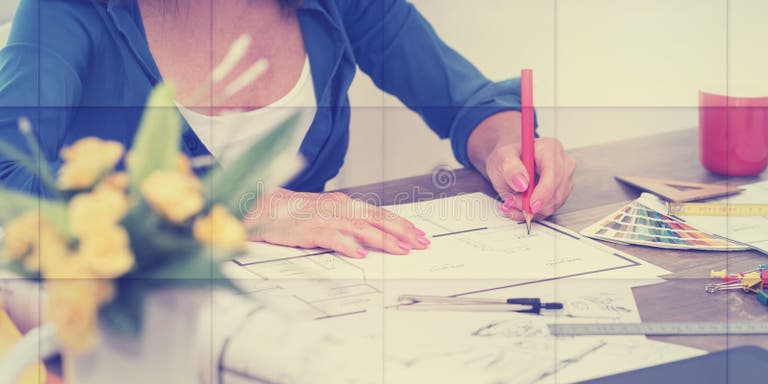 Architect Working on Plans, Geometric Pattern Stock Photo - Image of ...