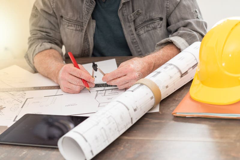 Architect Working on Plans, Light Effect Stock Image - Image of design ...