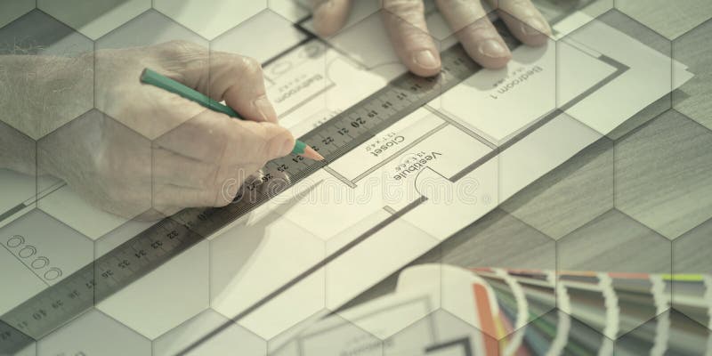 Architect Working on a Project, Geometric Pattern Stock Illustration ...