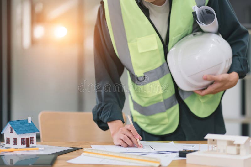 Architect Working Stack of Paper on the Desk, Construction Project ...