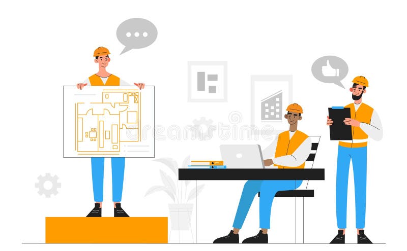 Architect Boy Look into Working Plan BW Stock Illustration ...