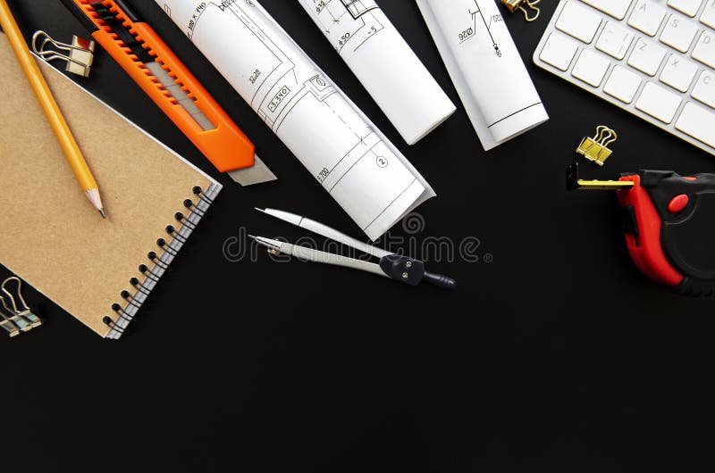 Architect Workplace Top View Stock Photo - Image of office, desk: 192399004
