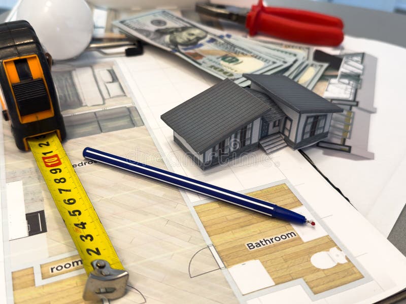 Architect Workplace Top View. Architectural Project, Blueprints ...