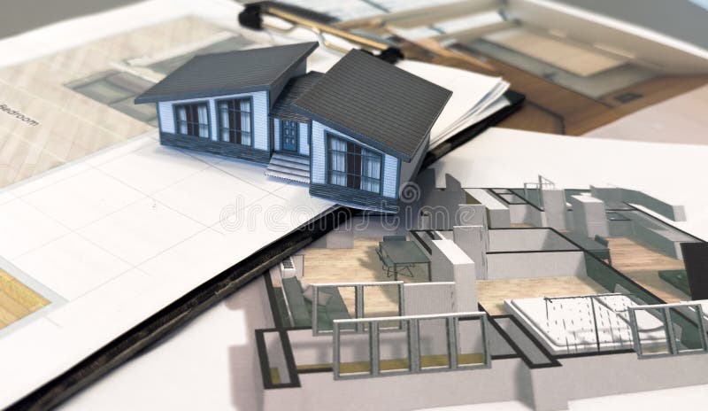 Architect Workplace Top View. Architectural Project, Blueprints, Blueprint Rolls on Table ...