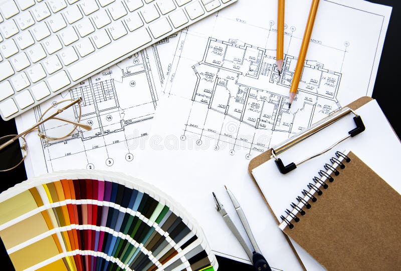 Architect Workplace Top View Stock Photo - Image of architect ...