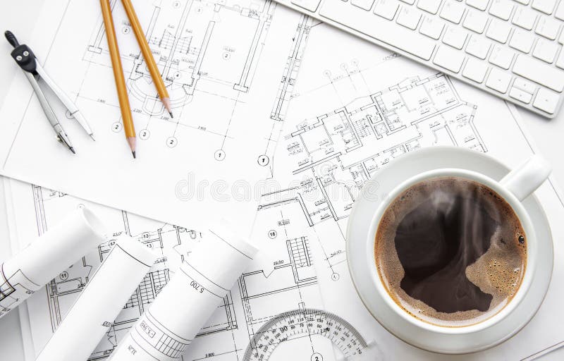 Architect Workplace Top View Stock Image - Image of document, home ...