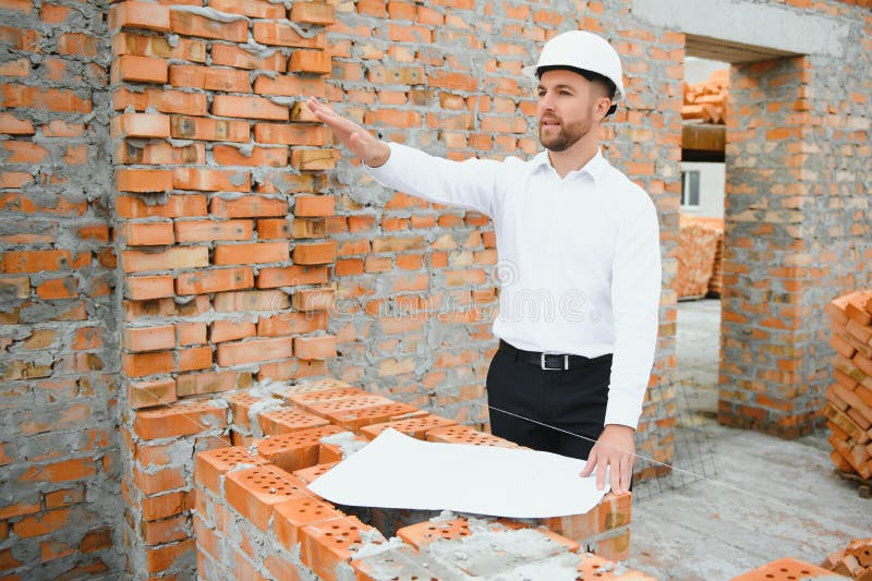 Architecte Sur Un Chantier De Construction Avec Plans Image stock ...