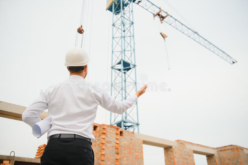 Architecte Sur Un Chantier De Construction Avec Plans Photo stock ...