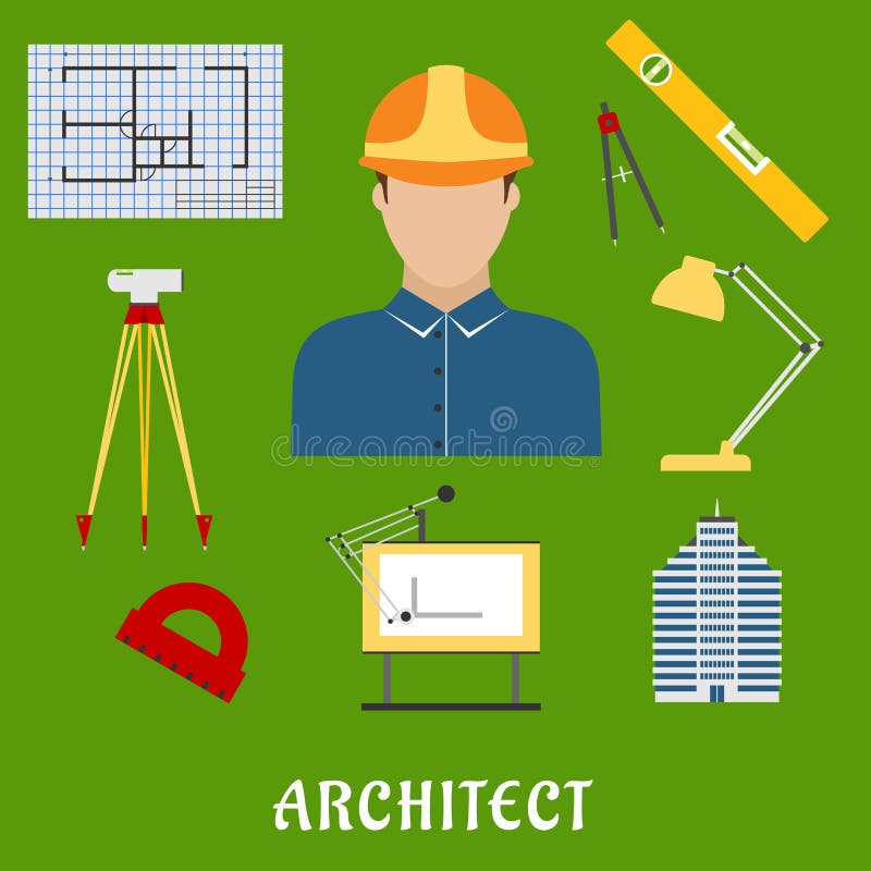 Architectenberoep Met Vlakke Pictogrammen Vector Illustratie ...