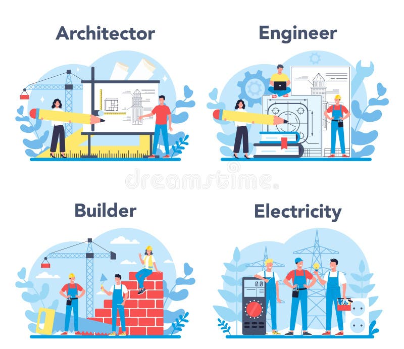 Architecting and Building Profession Set. Construction and Engineering ...