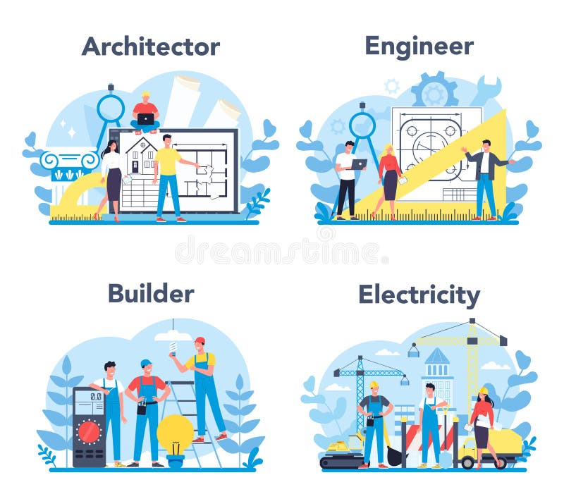 Architecting and Building Profession Set. Construction and Engineering ...
