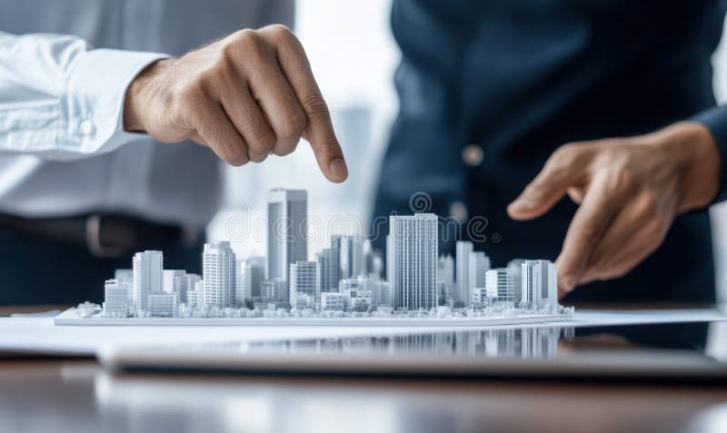 Architects Analyzing Urban Development Plans and City Models Stock ...