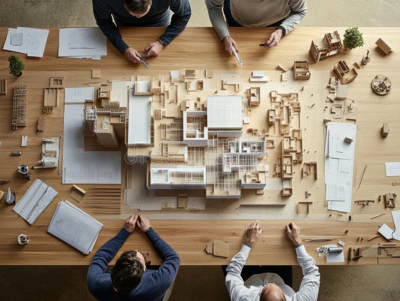 Architects Collaborating on a Detailed Architectural Model Stock Photo ...