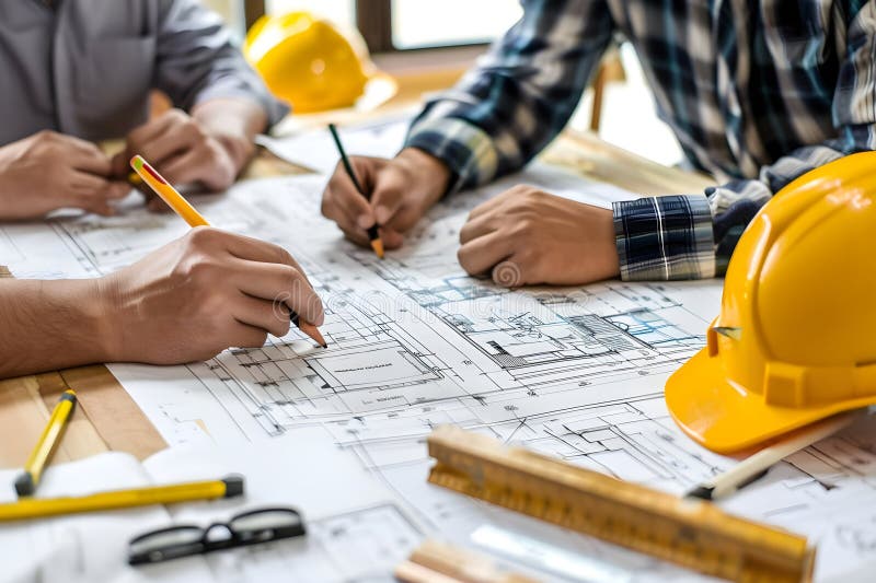 Architects Collaboratively Design Innovative Building Structures Using Blueprints, Pencils, and ...