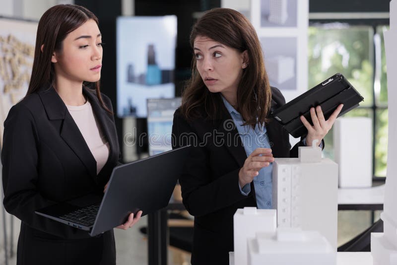 Architects Communication, Engineers Working with Building Construction ...