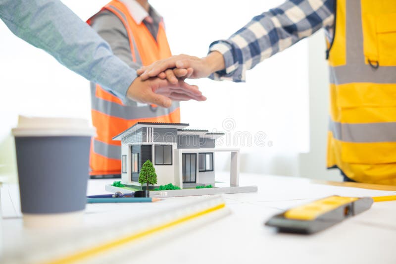 Architects and Construction Engineering Handshake after Meeting Discuss ...