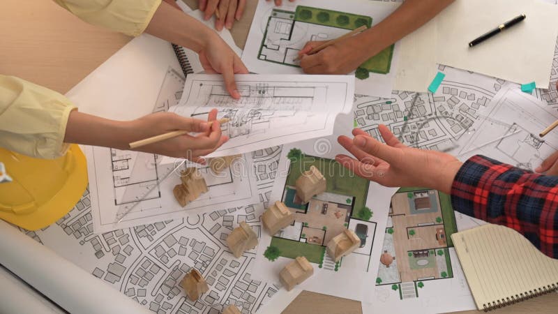 Close Up of Skilled Architect Hand Writing a Detail of Blueprint ...