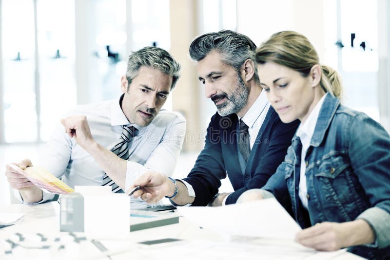 Architects Discussing New Project Stock Photo - Image of partnership ...