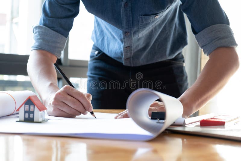 Architects are Drafting the House Plan Stock Image - Image of ...