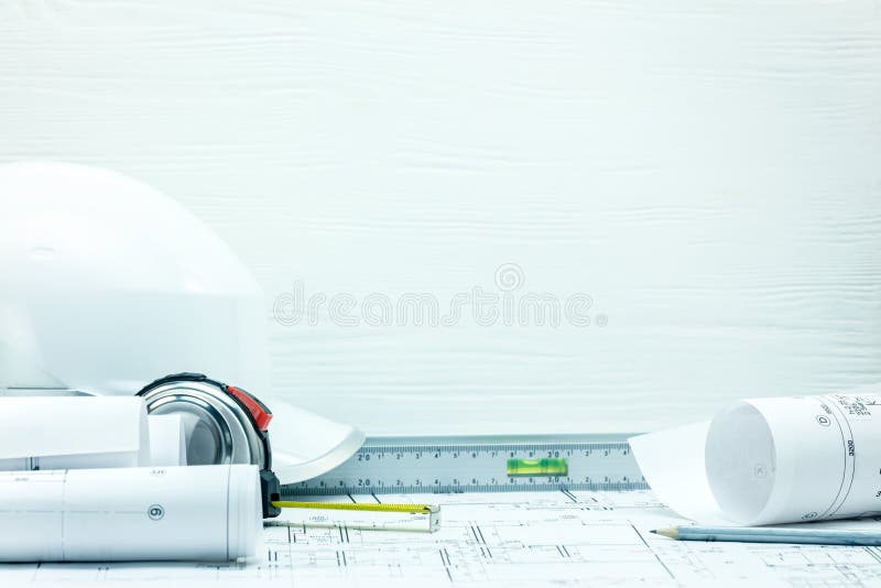 Architects Drawing and Measuring Tools and Instruments on Table Stock ...