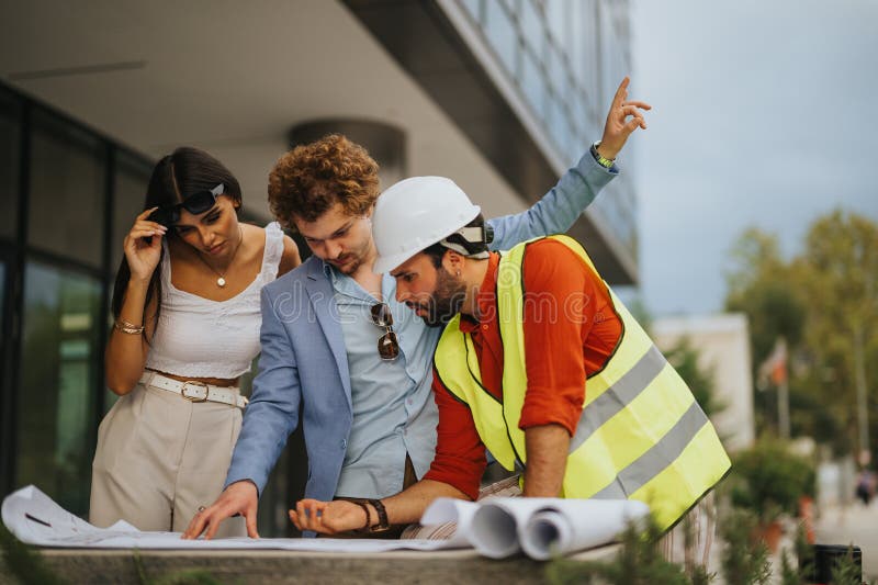 Innovative Architects Discussing Blueprint for Construction Project ...