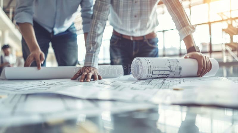 Architects and Engineers Reviewing Blueprints with a Focus on Green ...