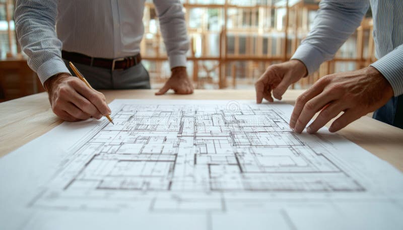 Architects Reviewing and Discussing Blueprint on Construction Site ...