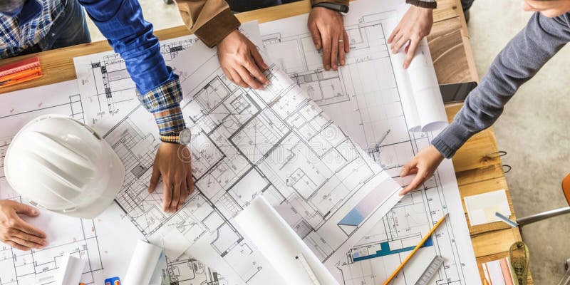 Architects Hands Work on Drawings and Construction Plans To Discuss Stock Illustration ...