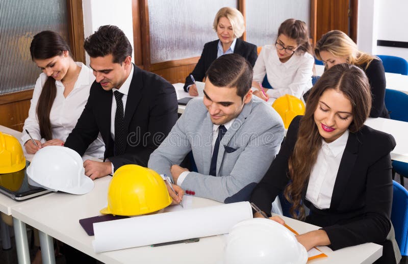 Architects Having Advanced Training Courses in Classroom Stock Photo ...