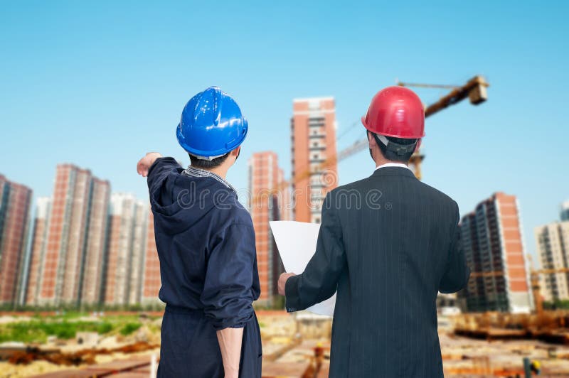 Architects Looking at Blueprint Stock Photo - Image of equipment ...