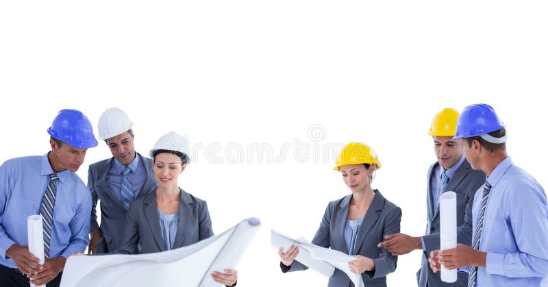 Architects Looking Blueprint Group Collection Stock Image - Image of ...