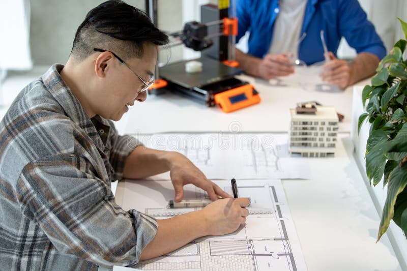 Architects Making House Model Using 3D Printer, FDM Technology for ...