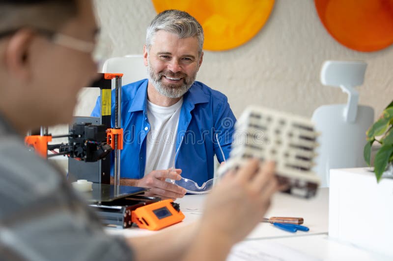 Architects Making House Model Working with 3D Printer, Creating Process ...