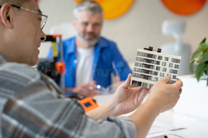 Architects Making House Model Working with 3D Printer, Creating Process ...