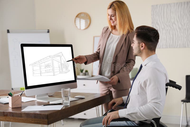 Architects Making Project of House on Laptop in Office Stock Photo ...