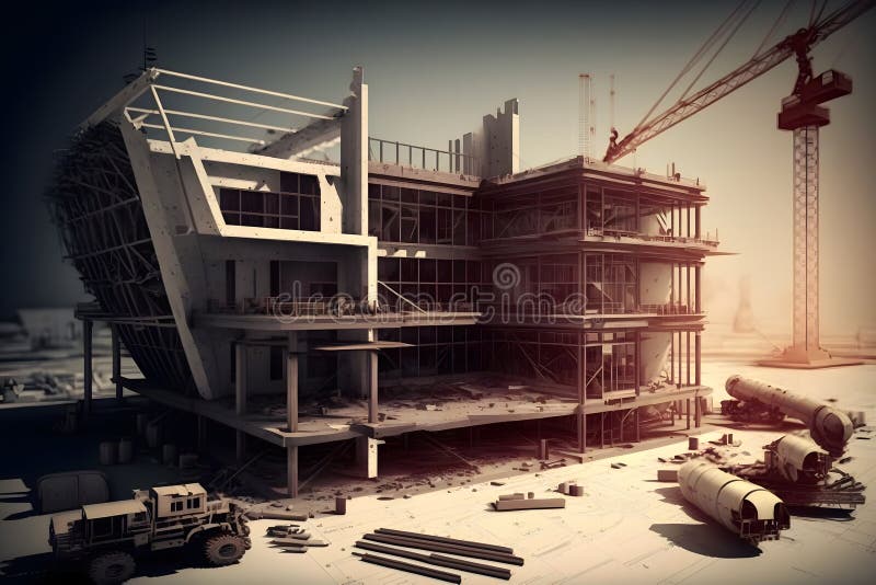 Architects Model House with Plan and Blueprints. Neural Network AI ...