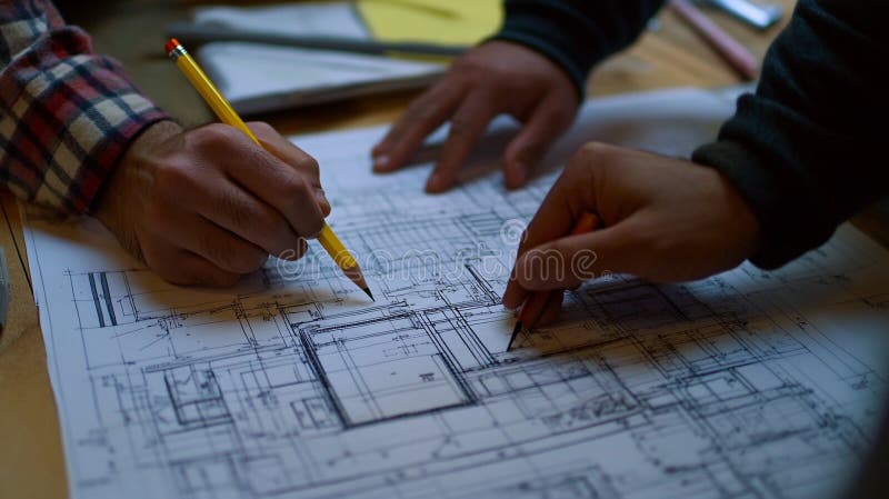 Architects Reviewing Blueprint Teamwork Construction Plan Home Design ...
